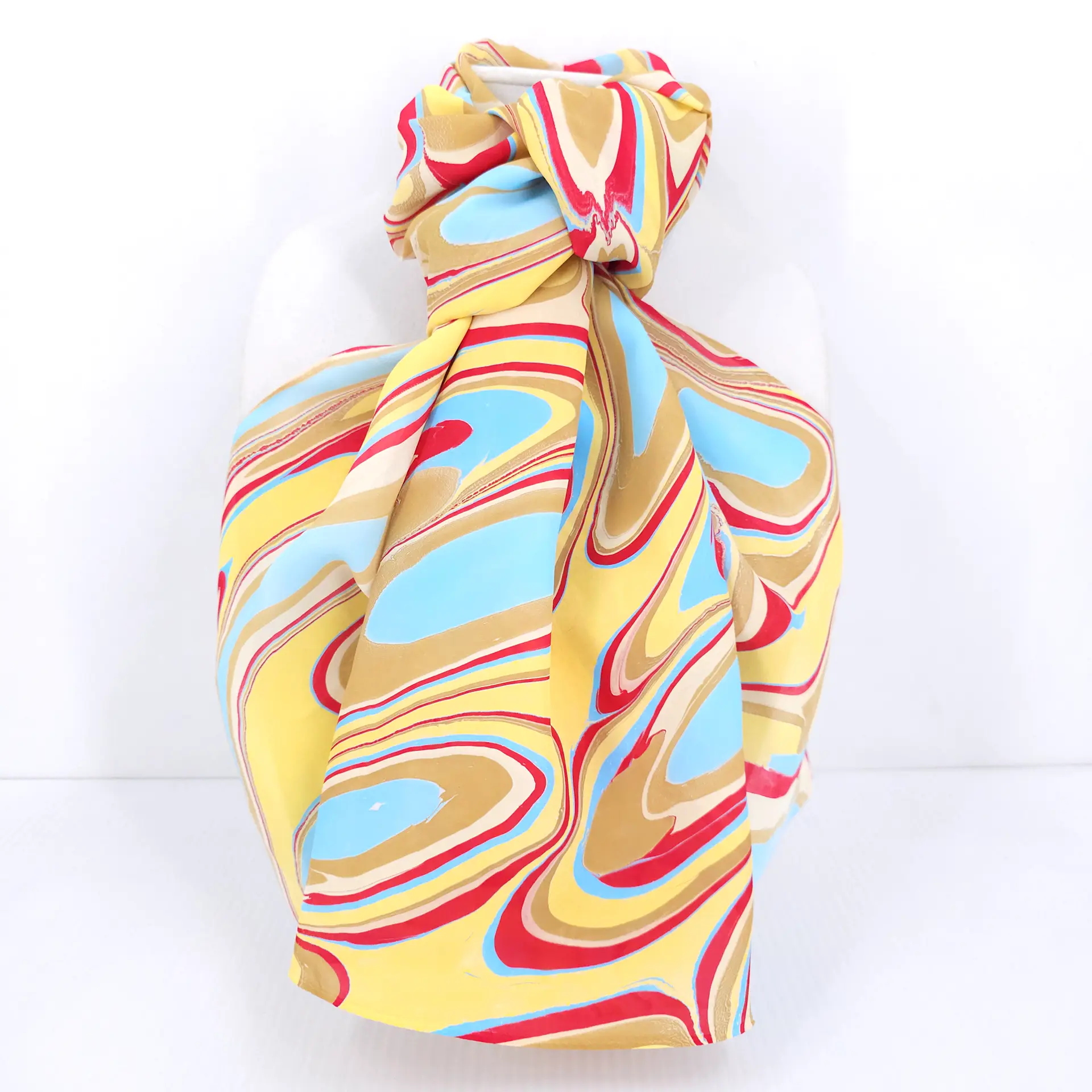 Dali Drip in Butter Yellow, Almond and Light Blue Marbled Silk Scarf ...